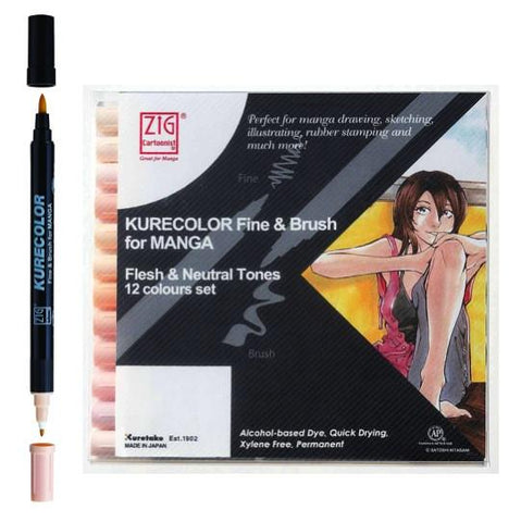 ZIG Kurecolor Fine & Brush for Manga 12 Colors Set – LoBarn